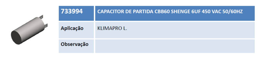 733994 - CAPACITOR DE PARTIDA CBB60 SHENGE 6UF 450 VAC 50/60HZ ...